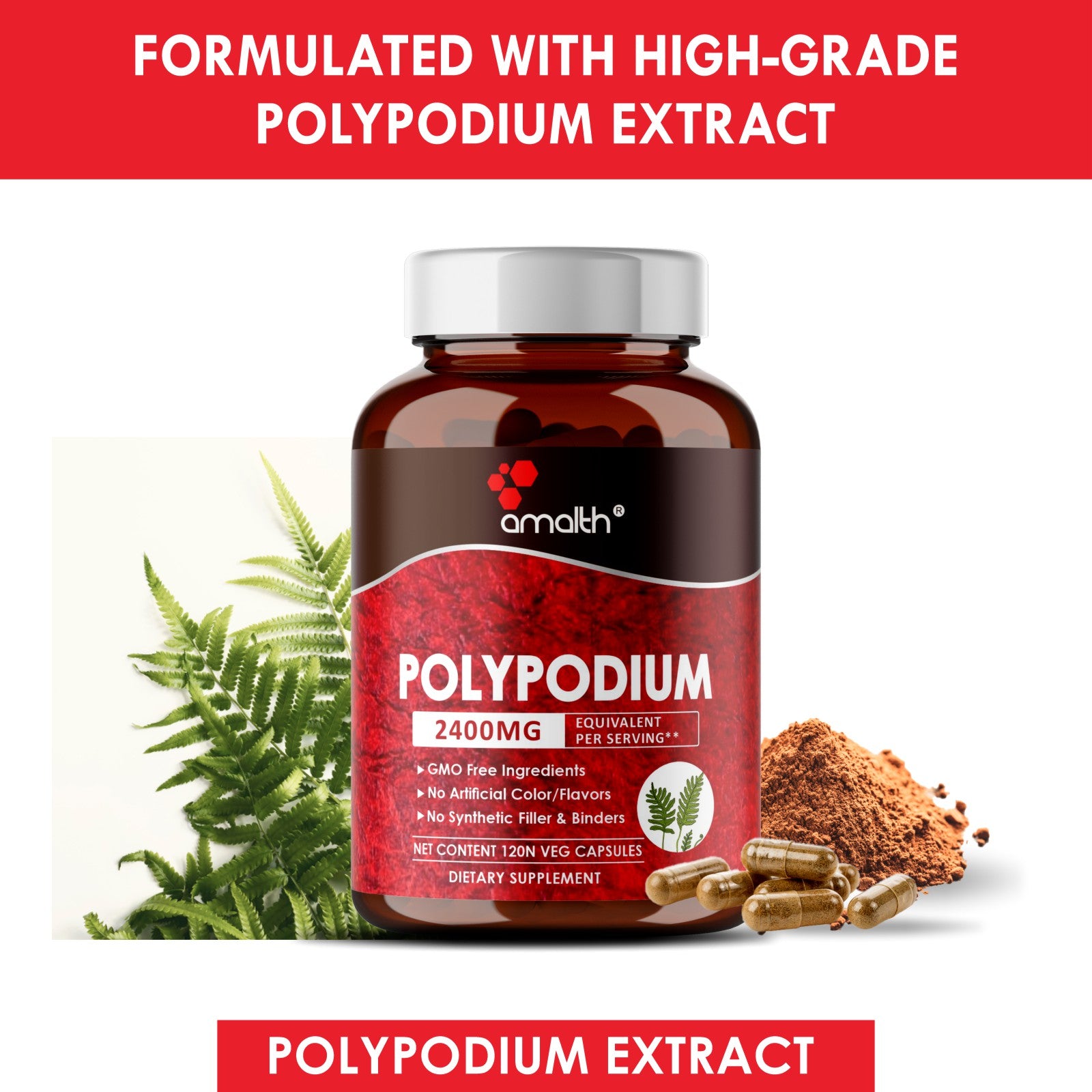 Polypodium Leucotomos Extract Powder 120 Capsules – Amalth