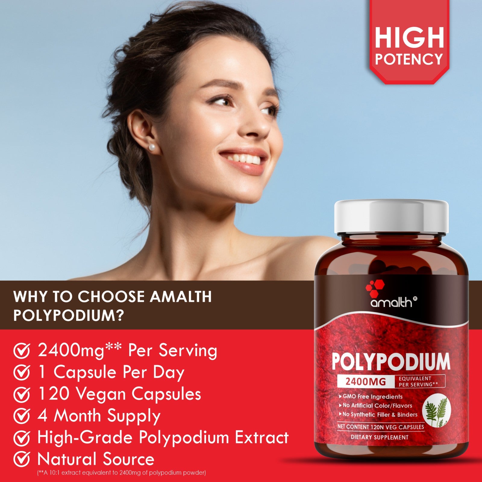 Polypodium Leucotomos Extract Powder 120 Capsules – Amalth